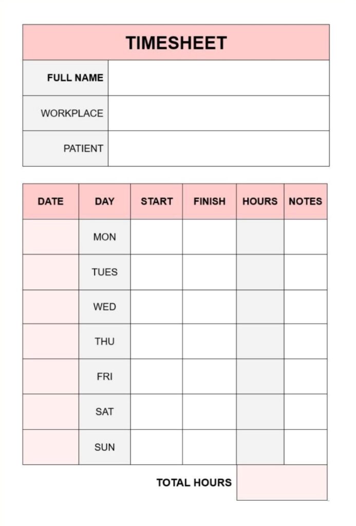 Printable Home Care Timesheet Template