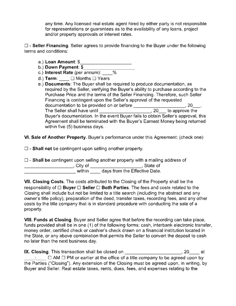 Printable House Purchase Agreement Template