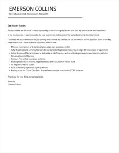 Free Printable ICU Nurse Cover Letter Template