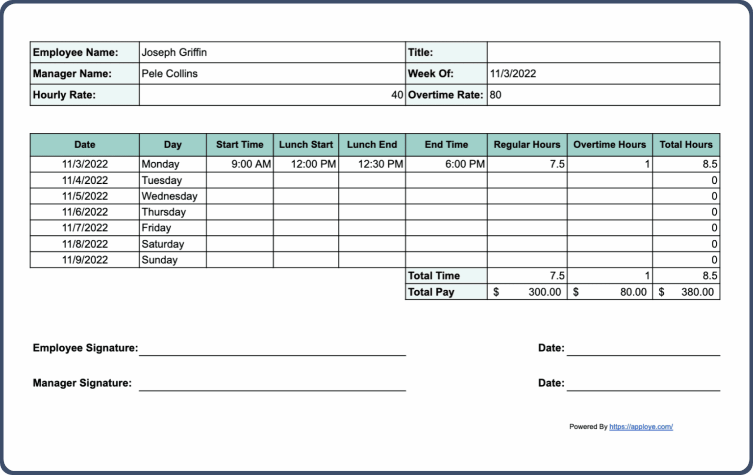 Independent Contractor Timesheet Template