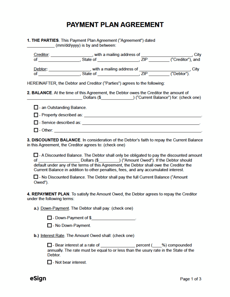 Installment Payment Agreement Template