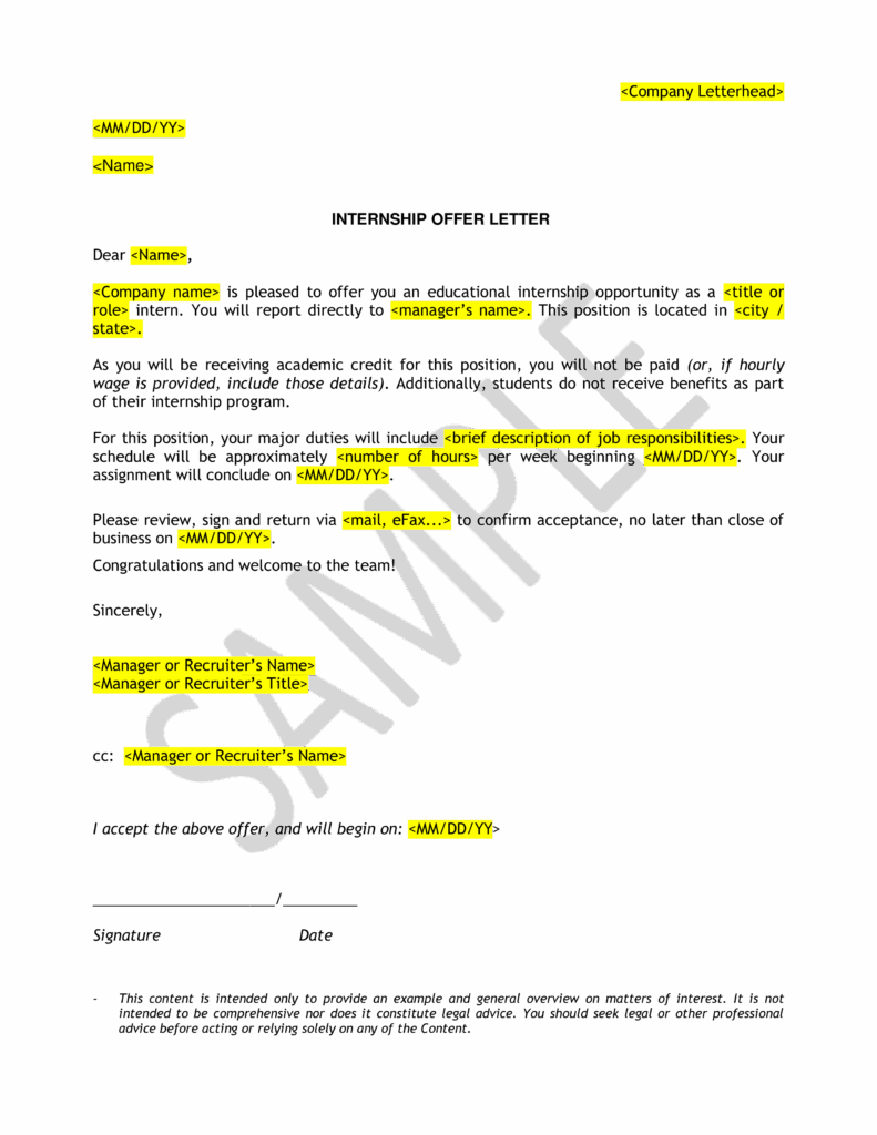 Internship Offer Letter Template (Word)