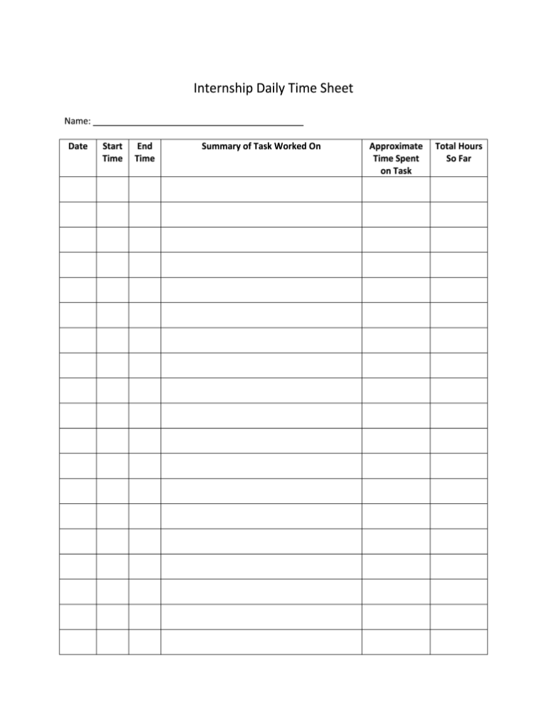 Free Printable Internship Timesheet Template