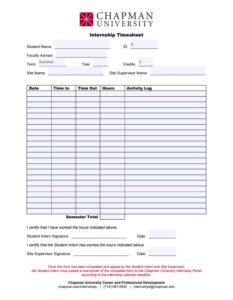 Free Printable Internship Timesheet Template