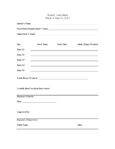 Free Printable Internship Timesheet Template
