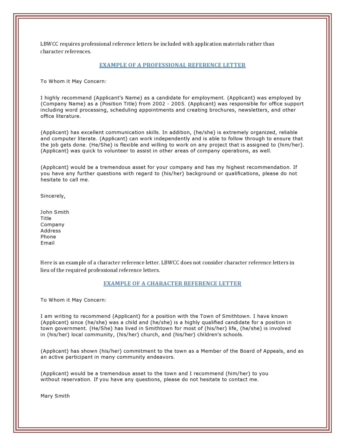 Editable Job Reference Letter Template