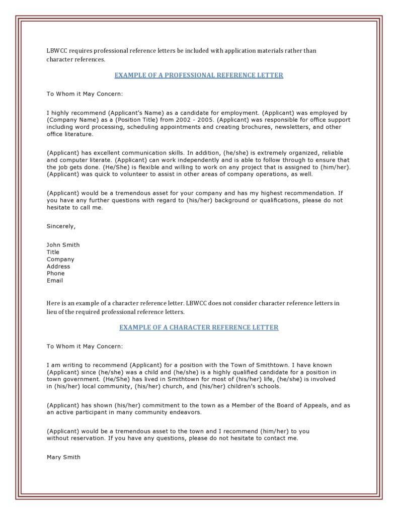 Editable Job Reference Letter Template