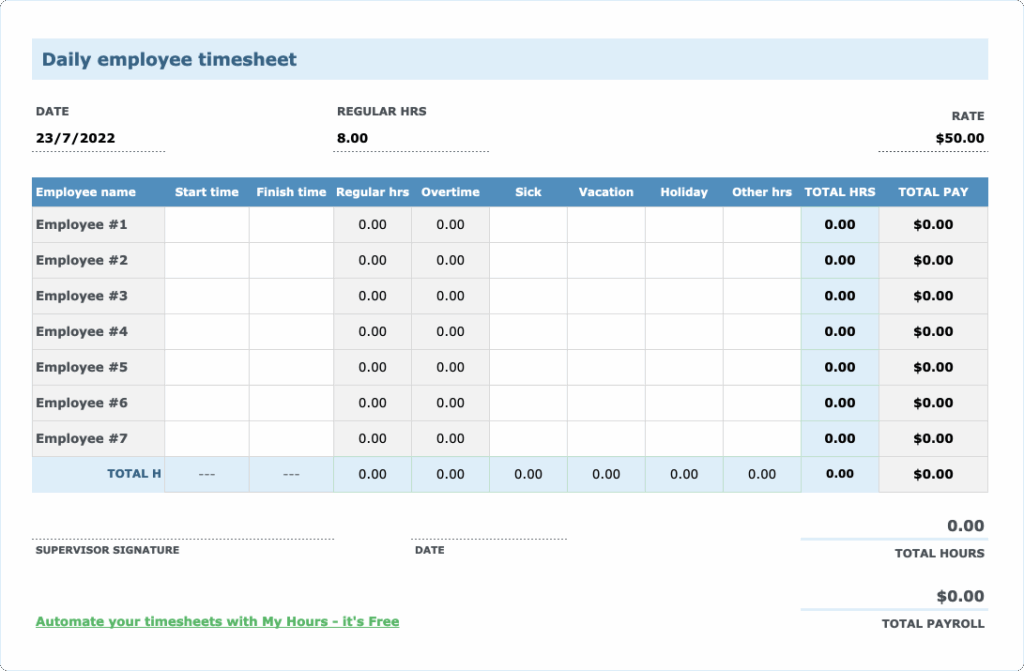 Free Printable Job Timesheet Template