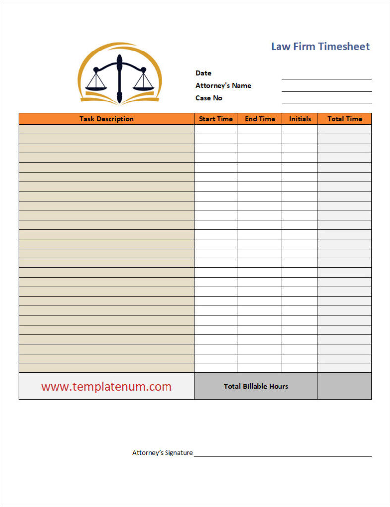 Free Law Firm Timesheet Template