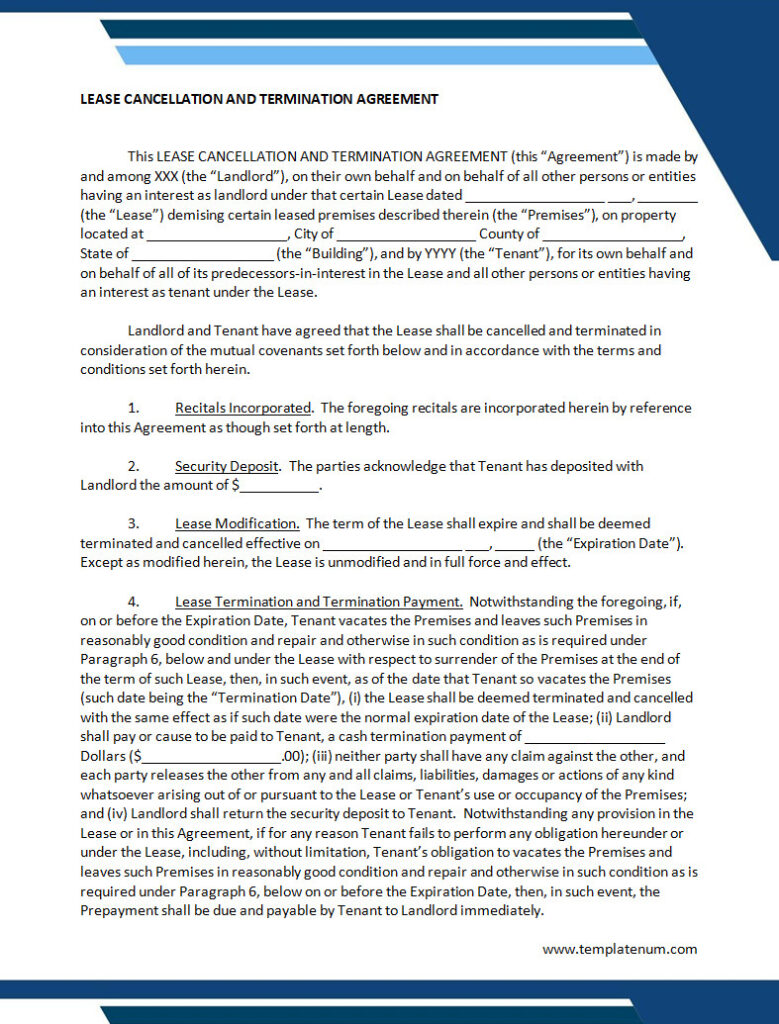 Free Lease Agreement Termination Template