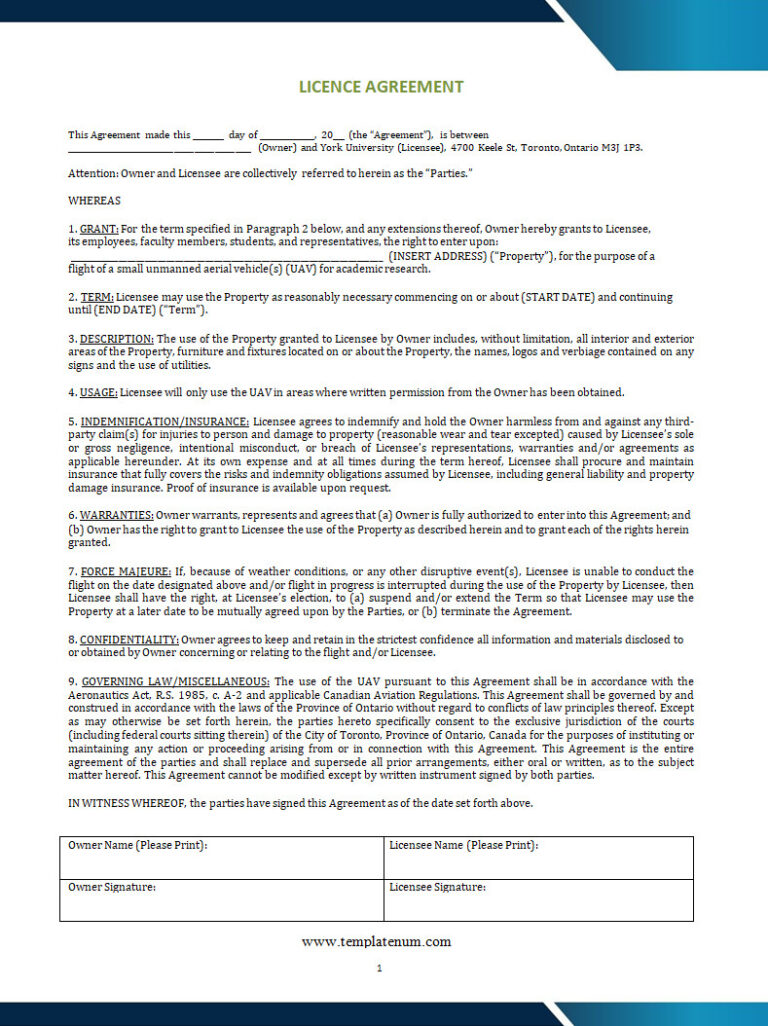 Free Licensing Agreement Template (Word)