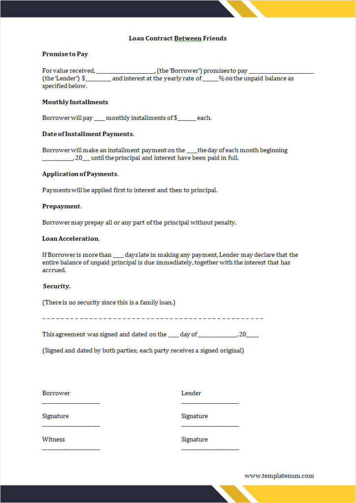 Loan Contract Between Friends Template (Word)