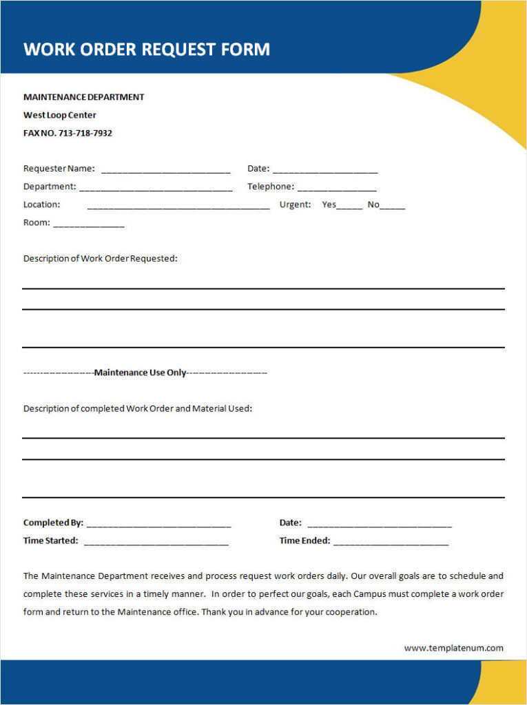 Free Printable Maintenance Work Order Template