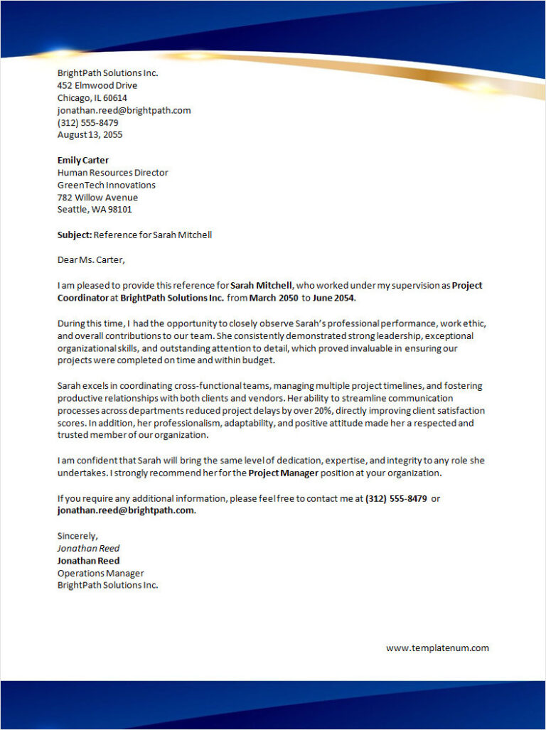 Free Manager Reference Letter Template (Word)