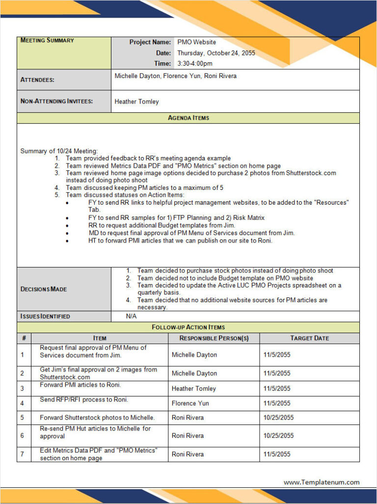 Free Meeting Summary Template (Word)