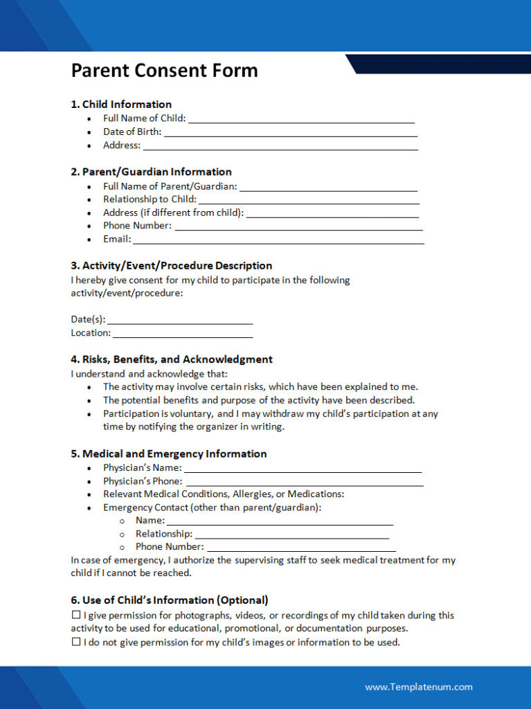 Free Parent Consent Form Template (Word)