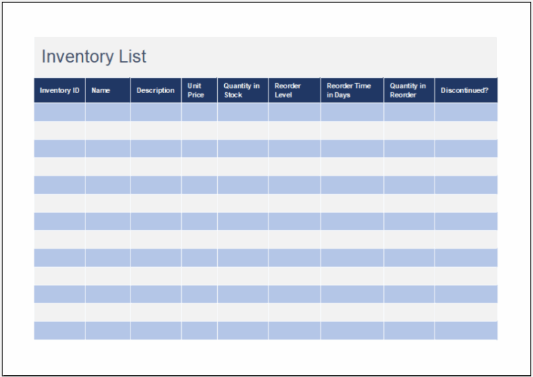 Parts Inventory Spreadsheet Template