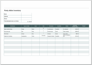 Printable Party Attire Inventory Template