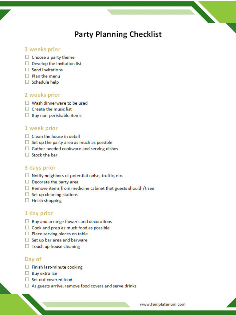 Free Party Planner Checklist Template