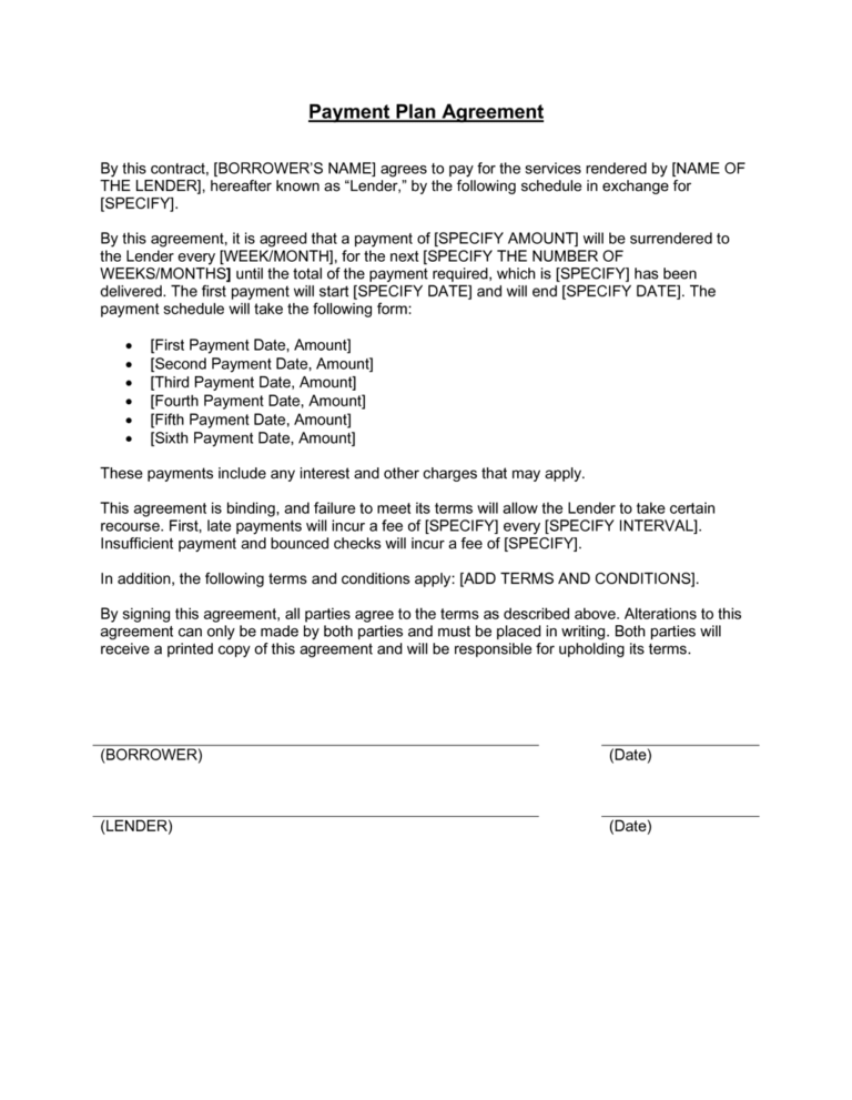 Payment Plan Agreement Template