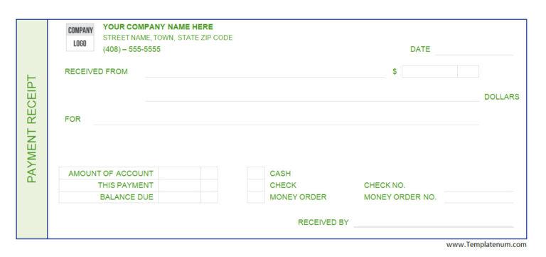 Free Printable Payment Receipt Template