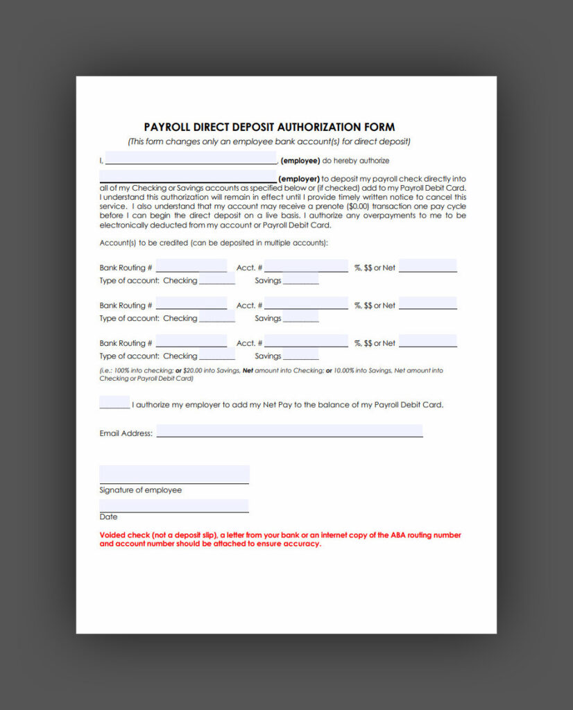 Free Printable Payroll Direct Deposit Form