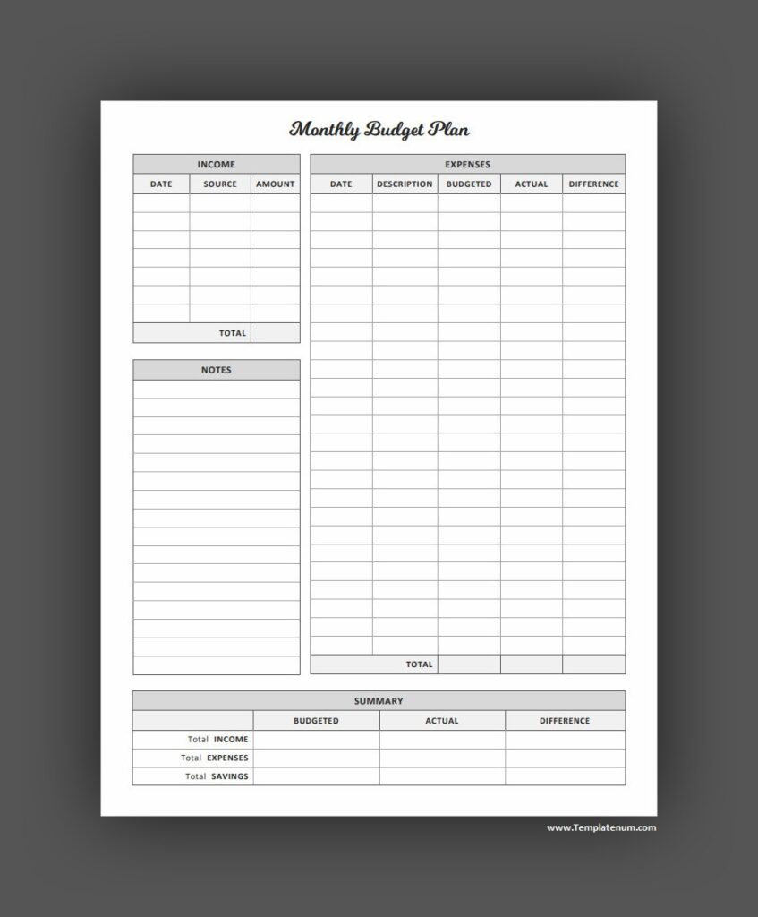 Free Printable Personal Budget Template