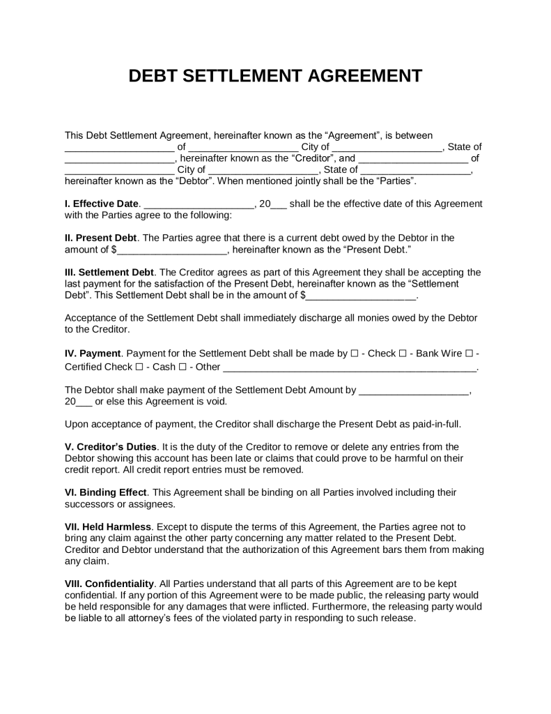 Personal Debt Agreement Template