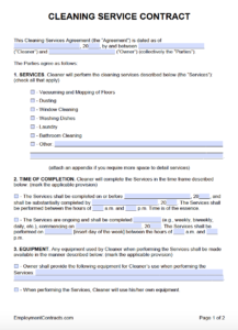 Printable Cleaning Agreement Template