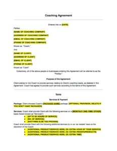 Printable Coaching Agreement Template