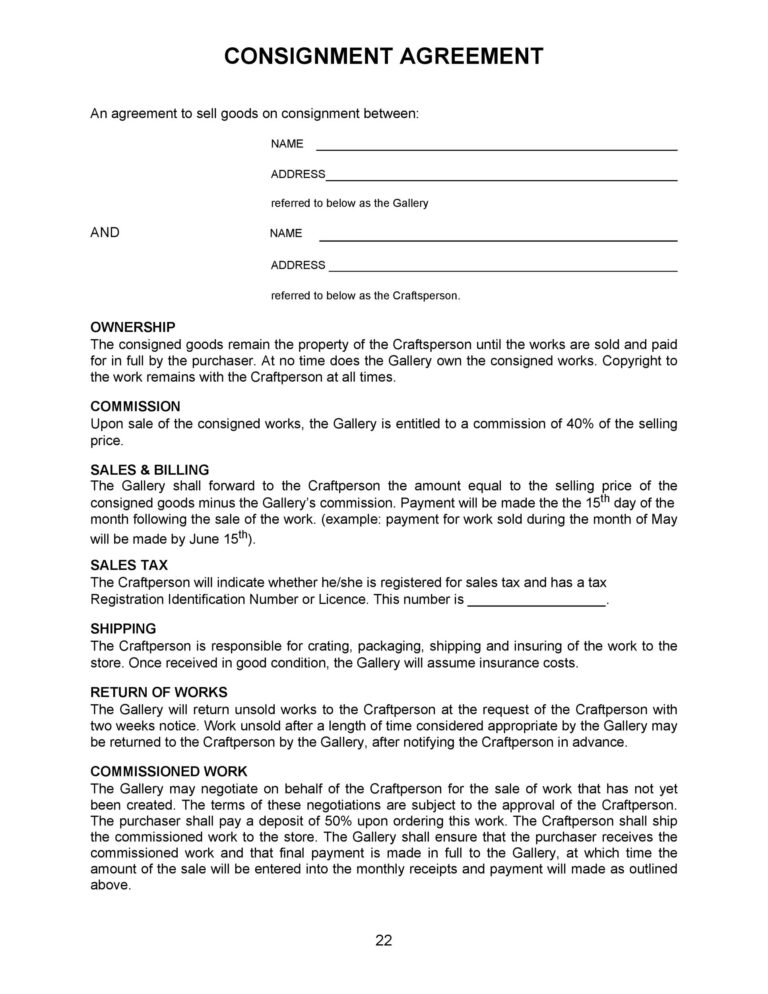 Printable Consignment Agreement Template