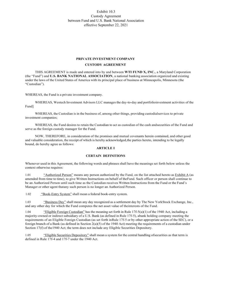 Printable Custodian Agreement Template