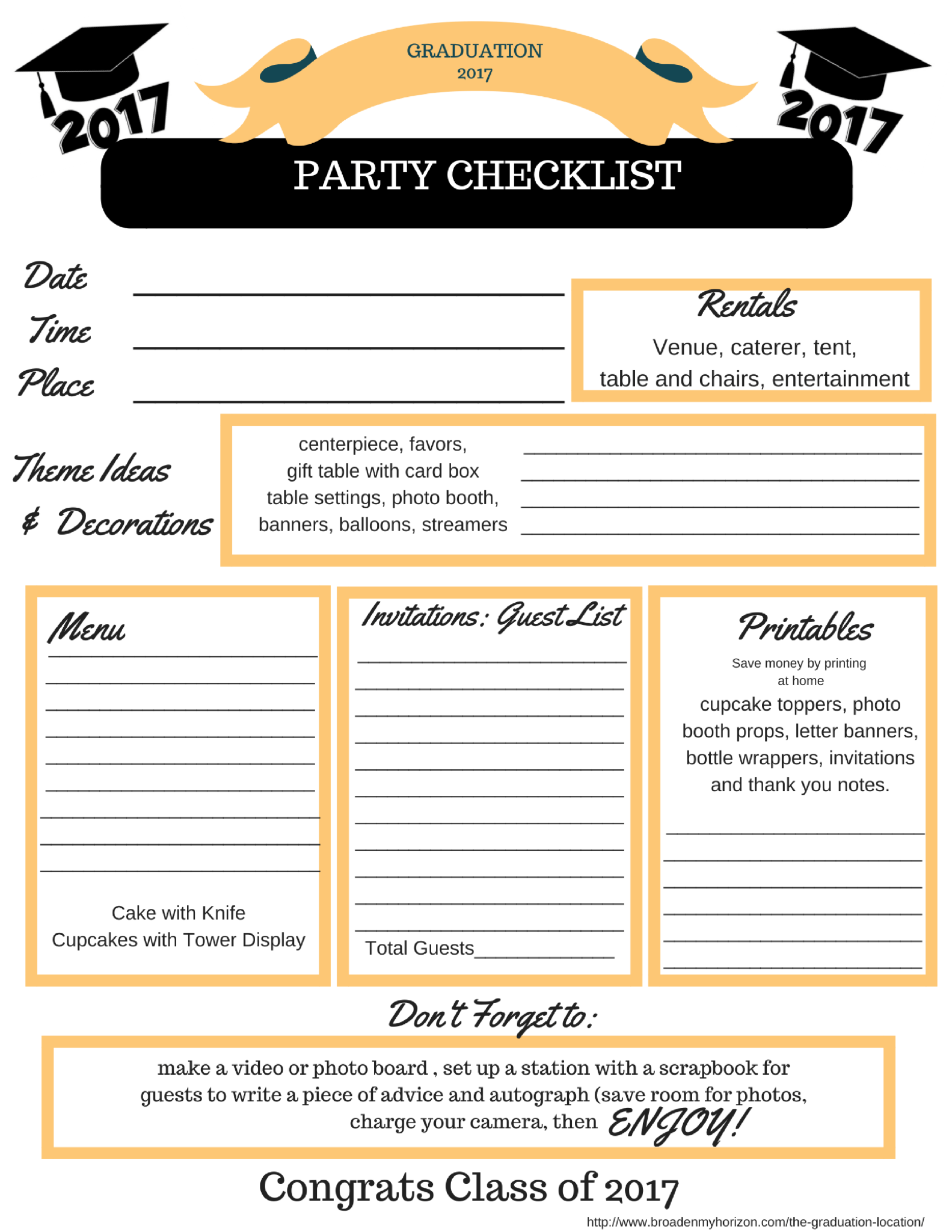 Printable Graduation Planning Template