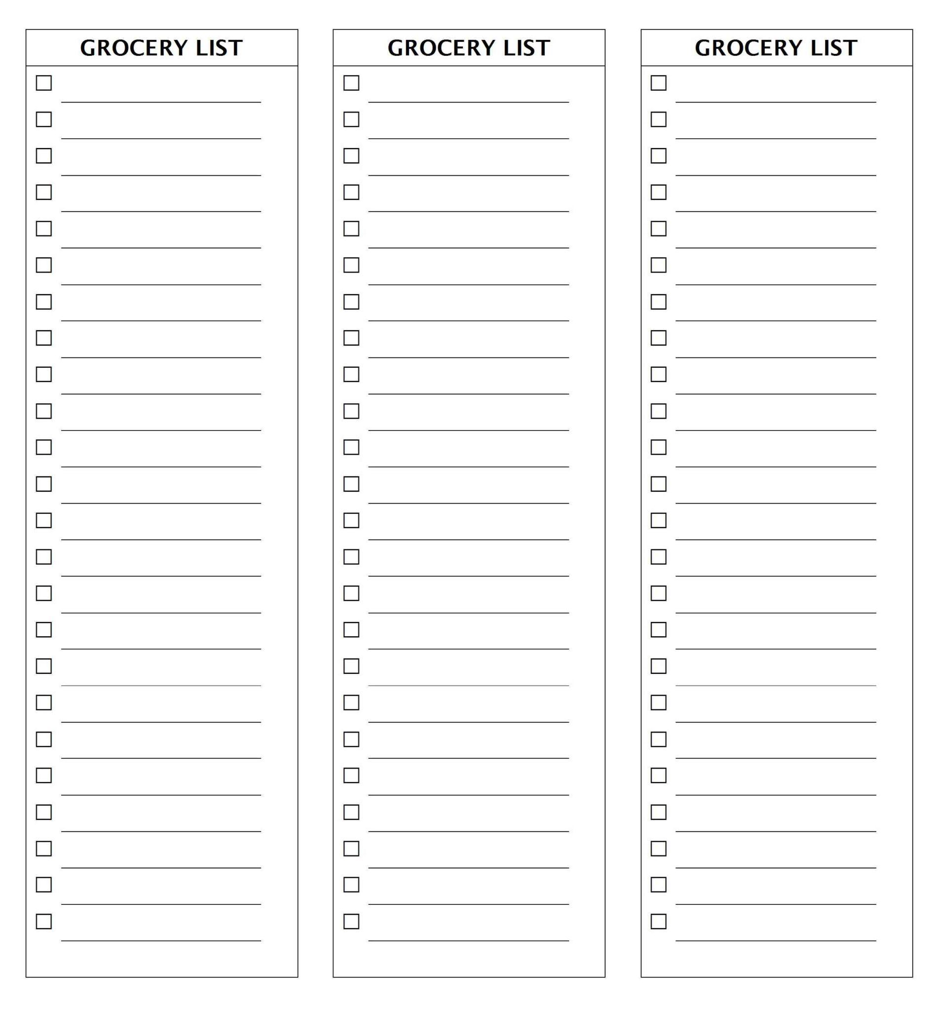 Free Printable Simple Grocery List Template
