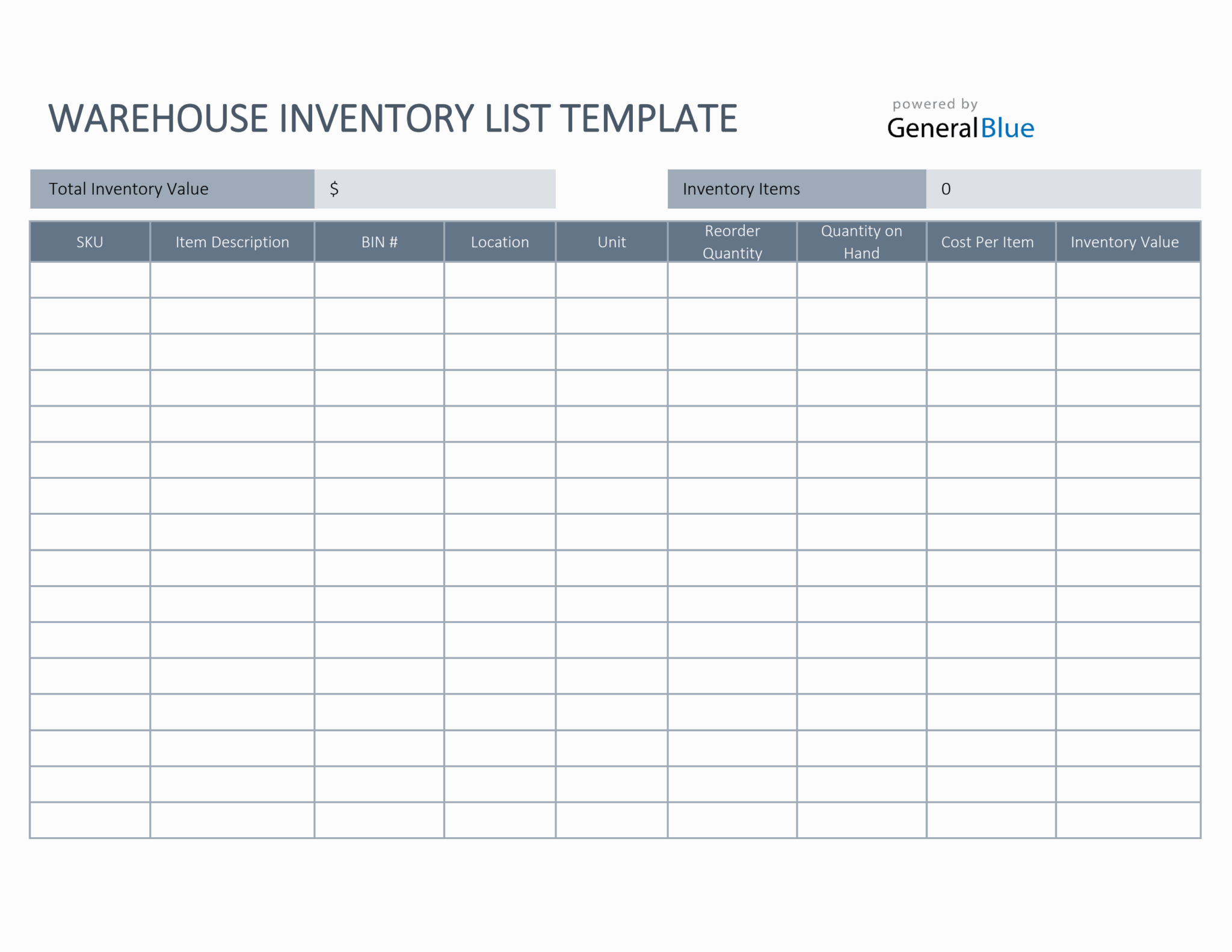 Warehouse Inventory List Template