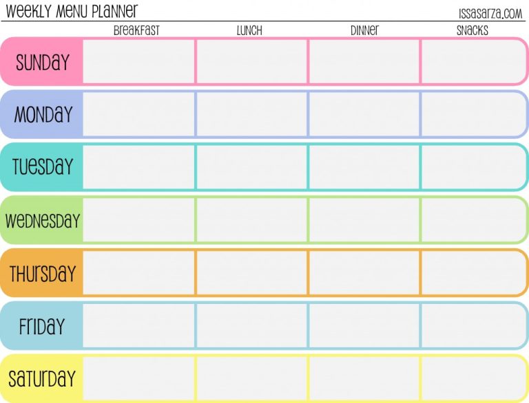 Printable Weekly Food Chart Template