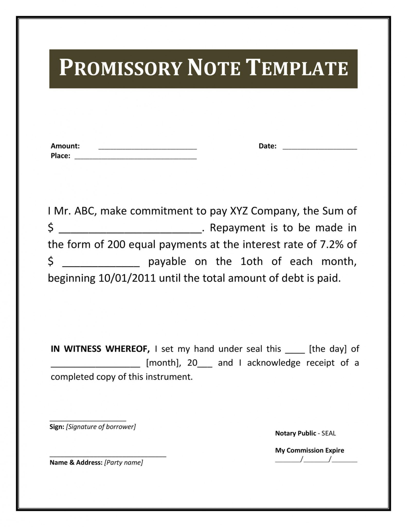 Promissory Agreement Template