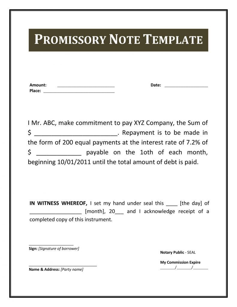 Promissory Agreement Template