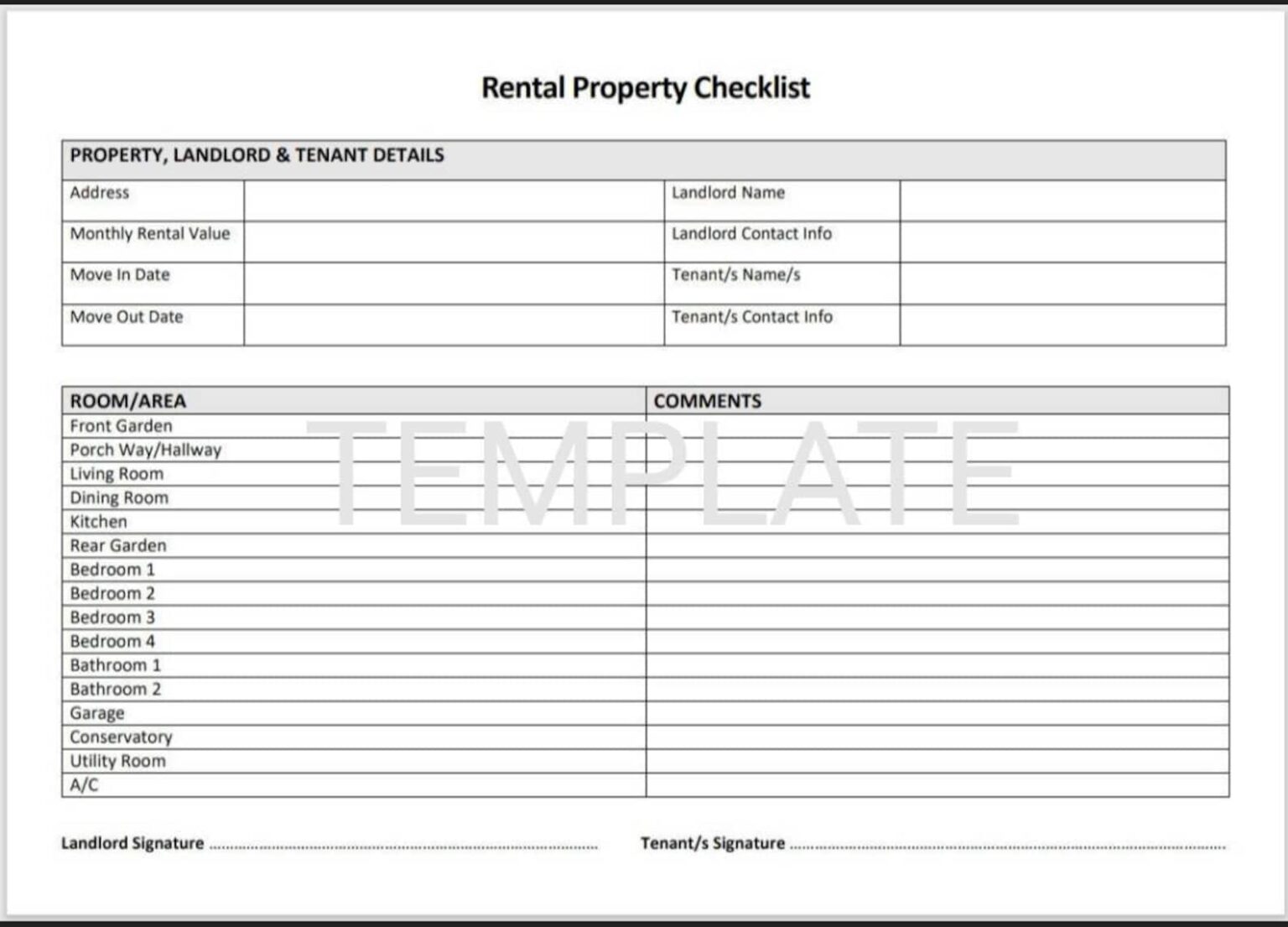 Rental Building Inventory Worksheet Template