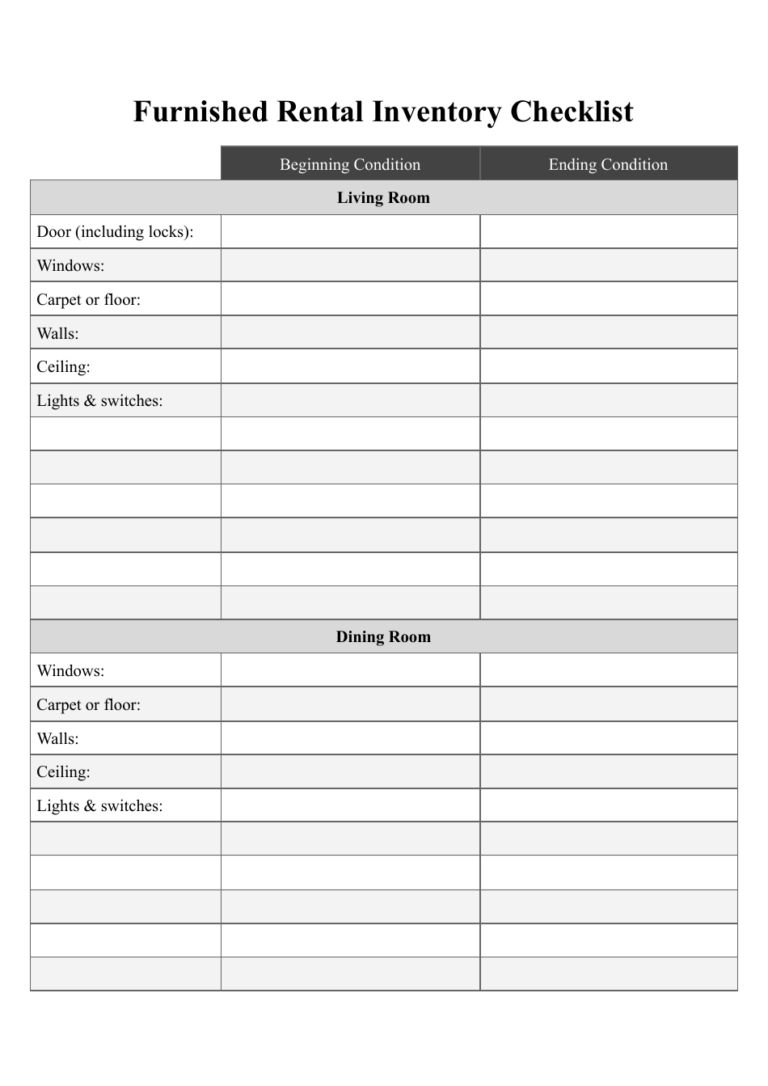 Rental Inventory Checklist Template