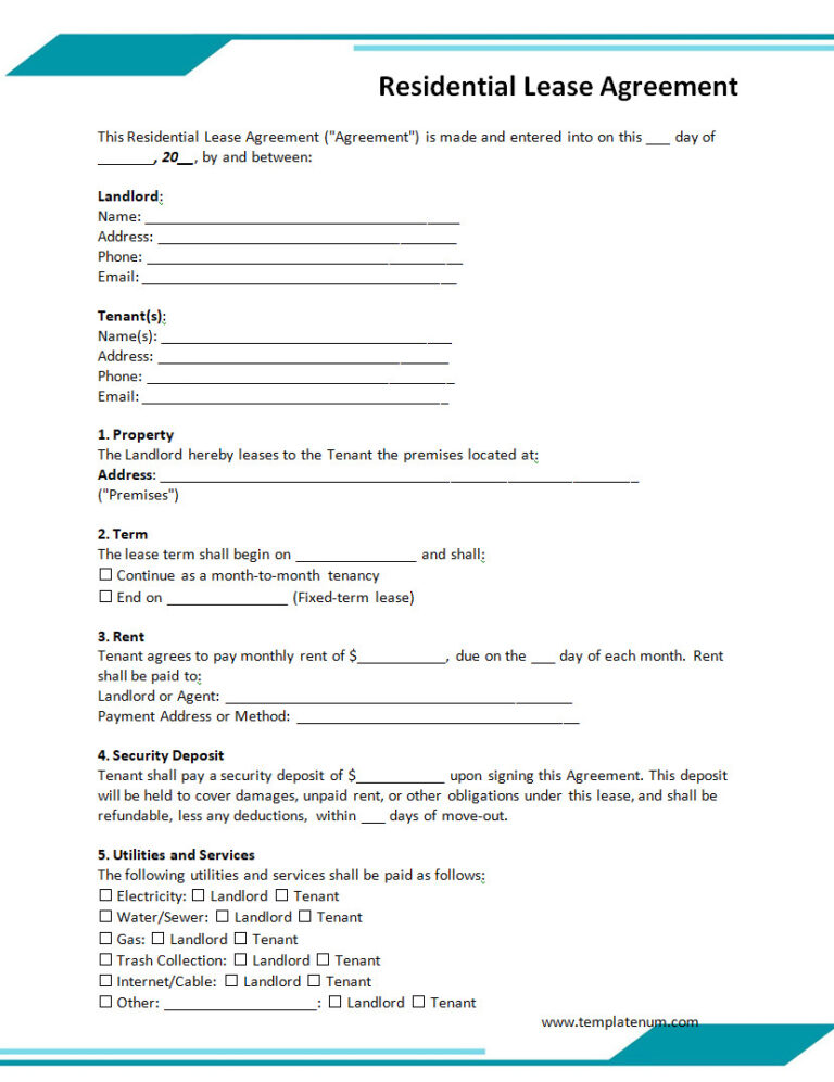 Free Residential Lease Agreement Template