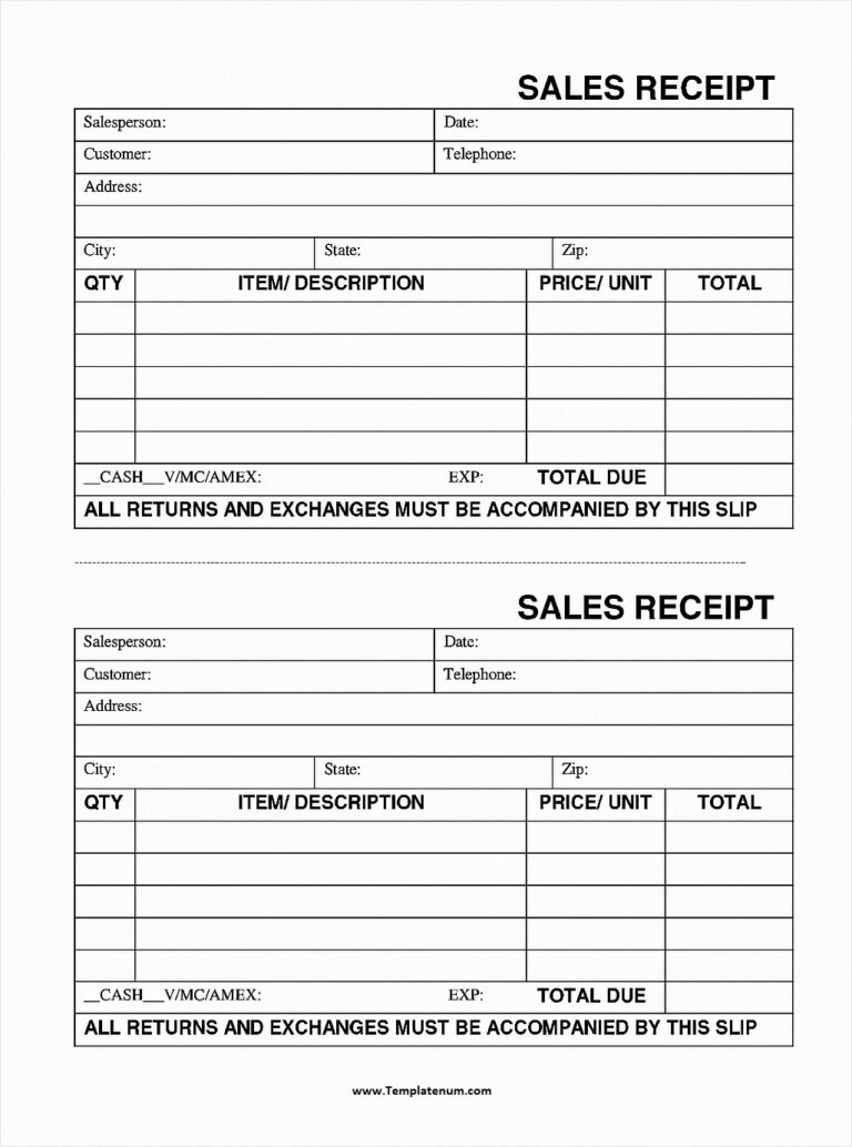 Free Printable Sales Receipt Template