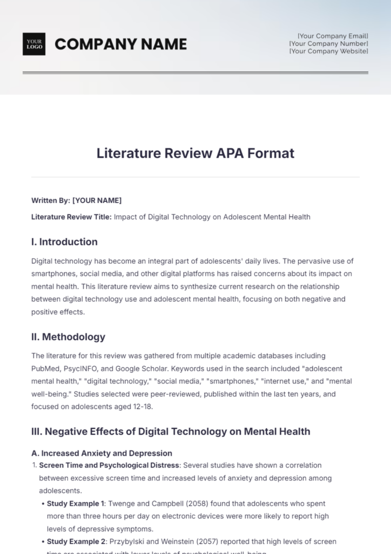 APA Literature Review Format Template