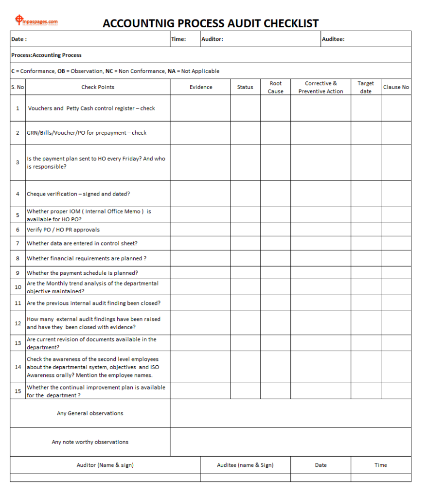 Accounts Payable Checklist Template