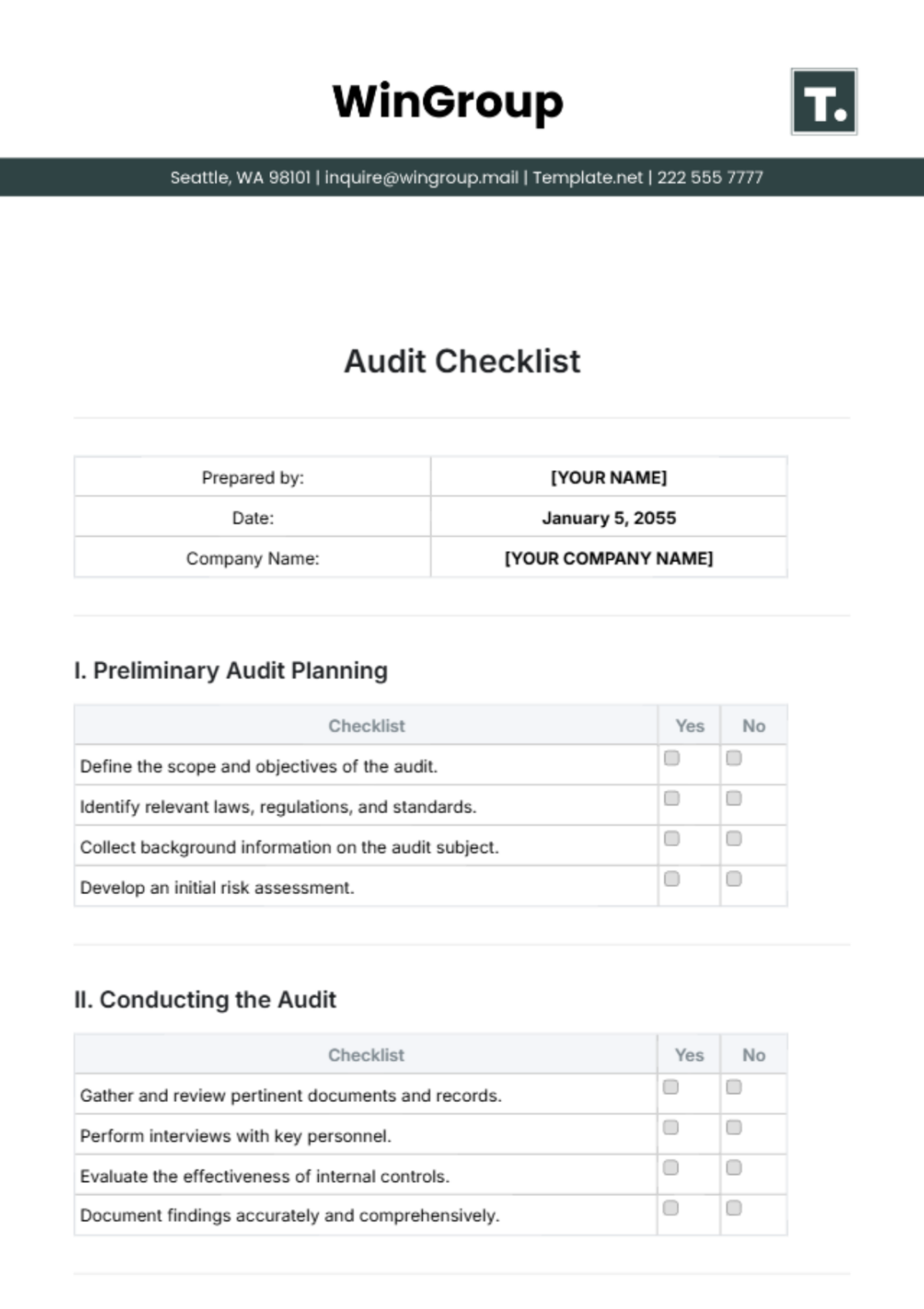 Audit Checklist Template