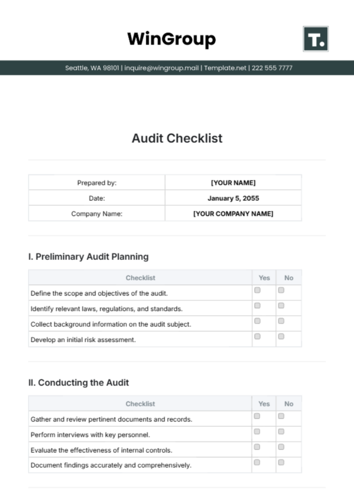 Audit Checklist Template