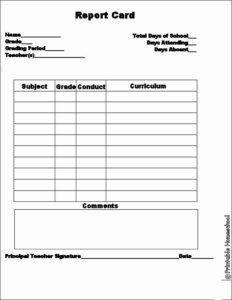 Printable Blank Report Card Template