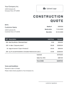 Printable Building Quote Template