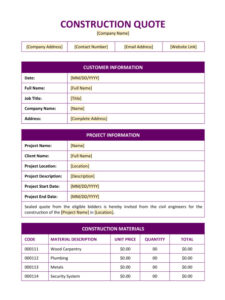 Printable Construction Quote Template