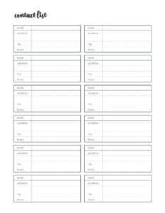 Free Printable Contact List Template